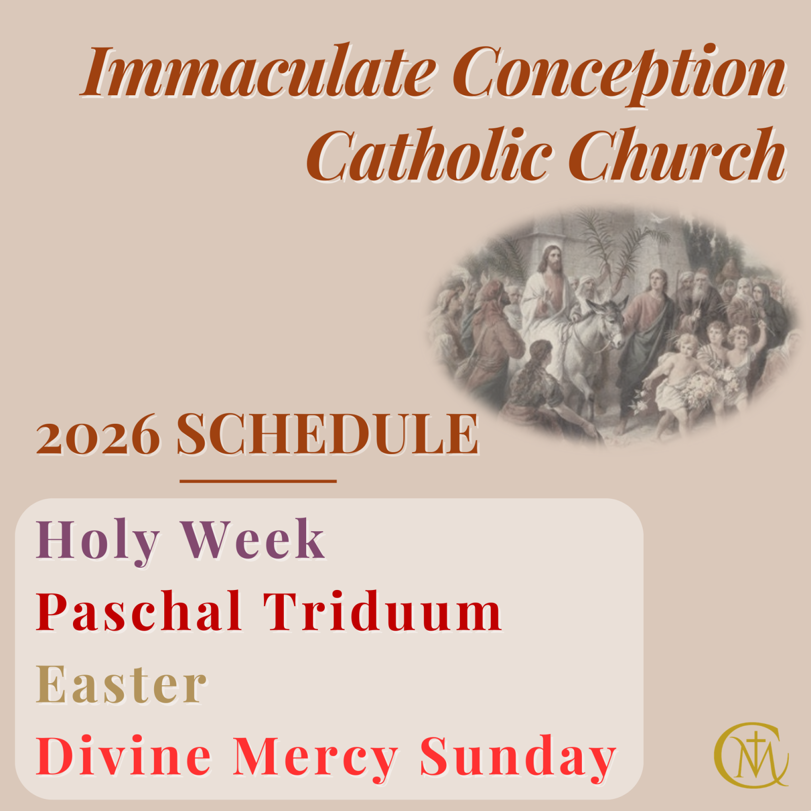 Schedule for Holy Week 2026 & Divine Mercy Sunday here