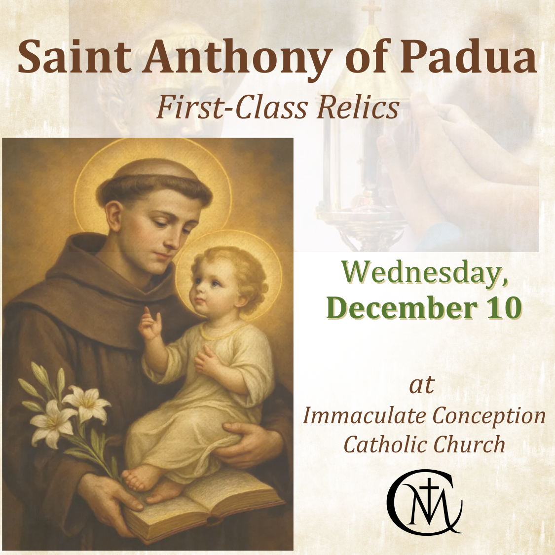Relics of St. Anthony of Padua to visit IC on Dec. 10