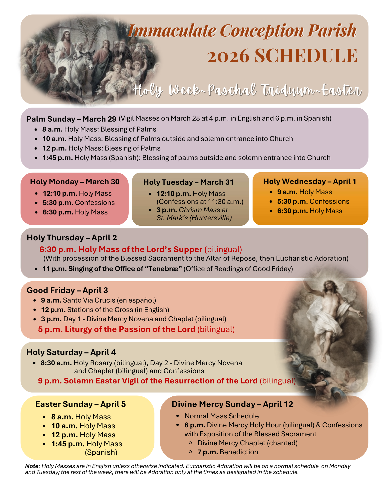Schedule for Holy Week 2026 & Divine Mercy Sunday here